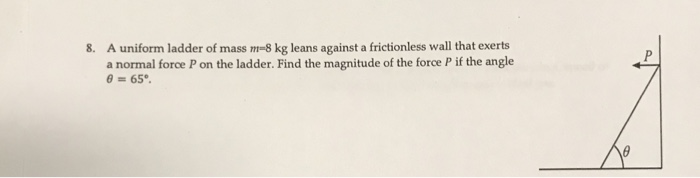 Solved A uniform ladder of mass m-8 kg leans against a | Chegg.com