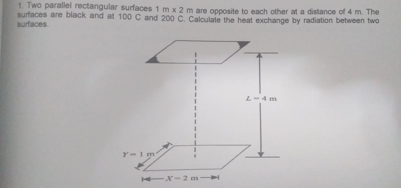 Solved 1. Two parallel rectangular surfaces 1 m x 2 m are | Chegg.com