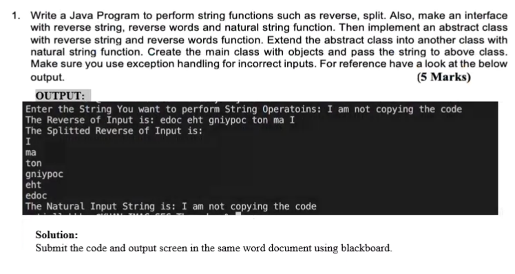 Solved 1. Write a Java Program to perform string functions | Chegg.com