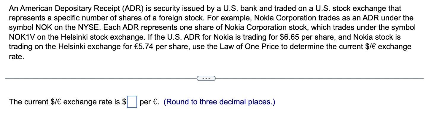 Solved An American Depositary Receipt (ADR) is security | Chegg.com