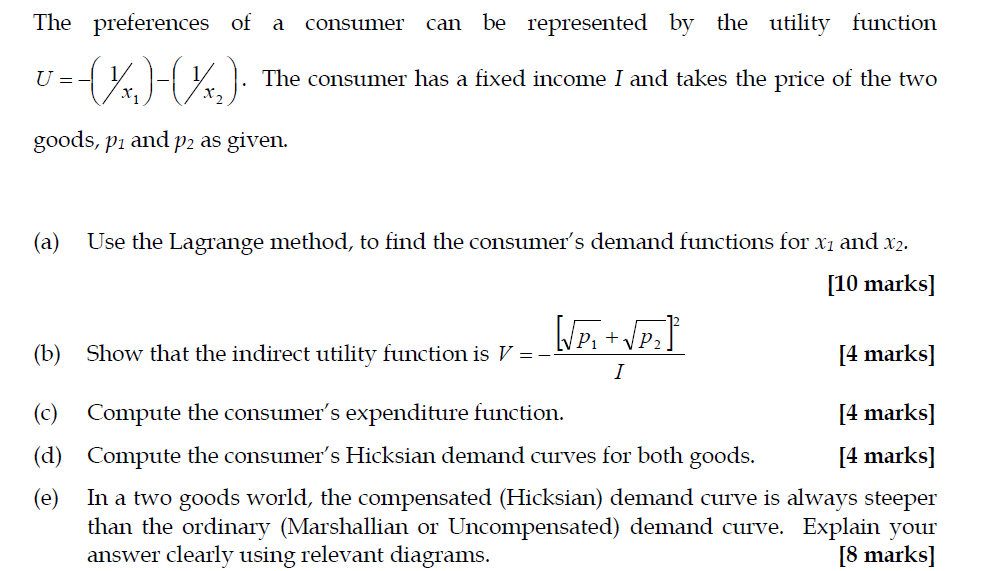 Solved The preferences of a consumer can be represented by | Chegg.com