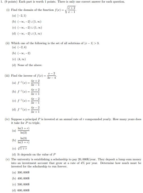 Solved 1. (9 points) Each part is worth 1 points. There is | Chegg.com