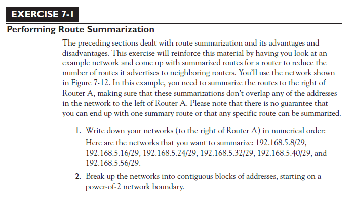 EXERCISE 7-1 Performing Route Summarization The | Chegg.com