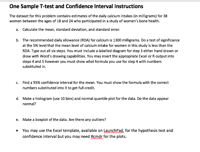 Solved One Sample T-test and Confidence Interval | Chegg.com