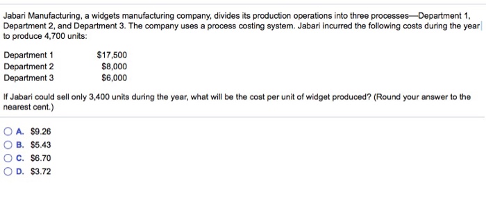 Solved Jabari Manufacturing, a widgets manufacturing | Chegg.com