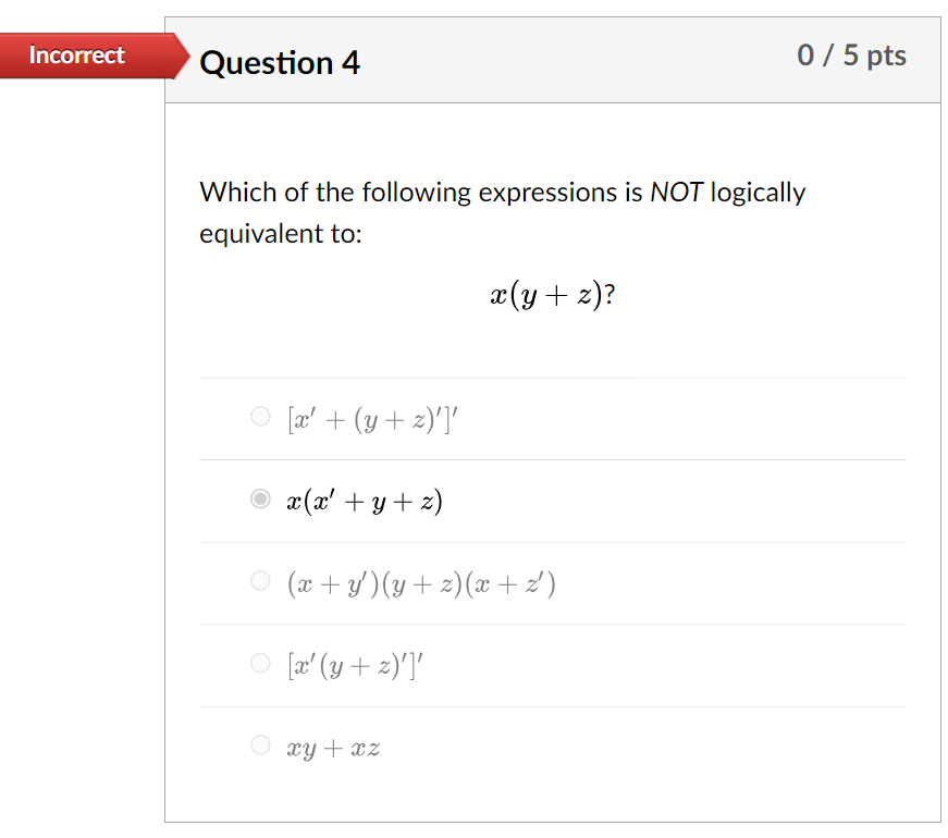 Solved Which of the following expressions is NOT logically | Chegg.com