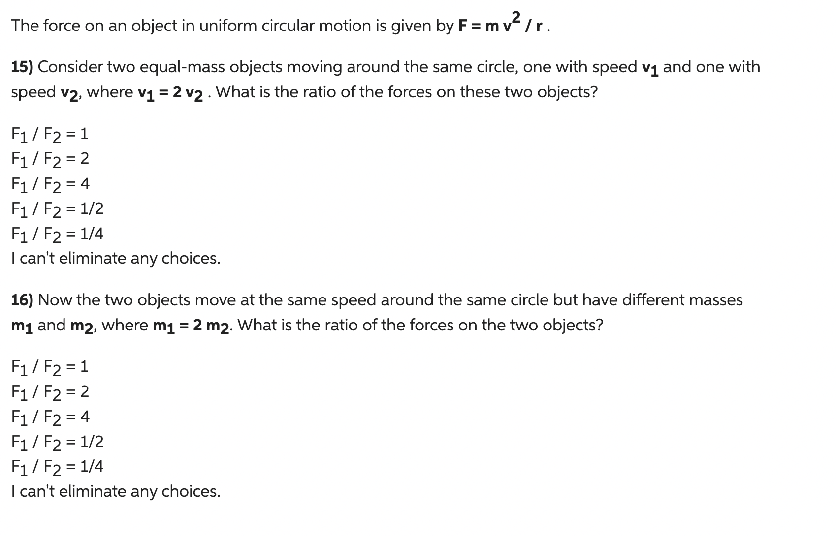 Solved The force on an object in uniform circular motion is | Chegg.com