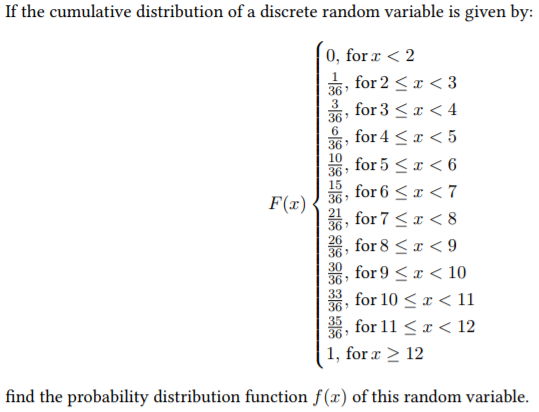 Solved If the cumulative distribution of a discrete random | Chegg.com