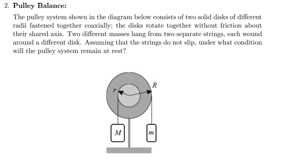 Solved Pulley Balance: The pulley system shown in | Chegg.com