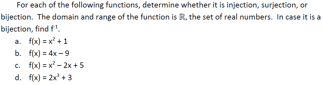 Solved For each of the following functions, determine | Chegg.com