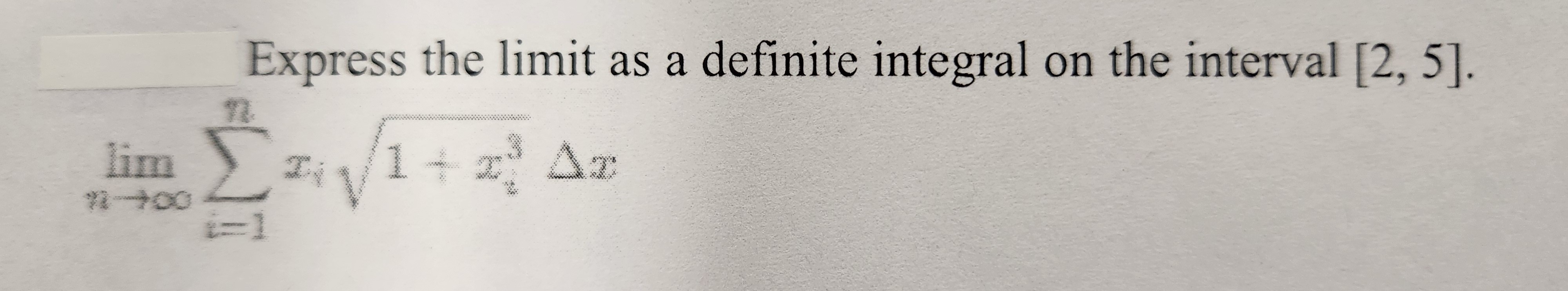 Solved Express the limit as a definite integral on the | Chegg.com