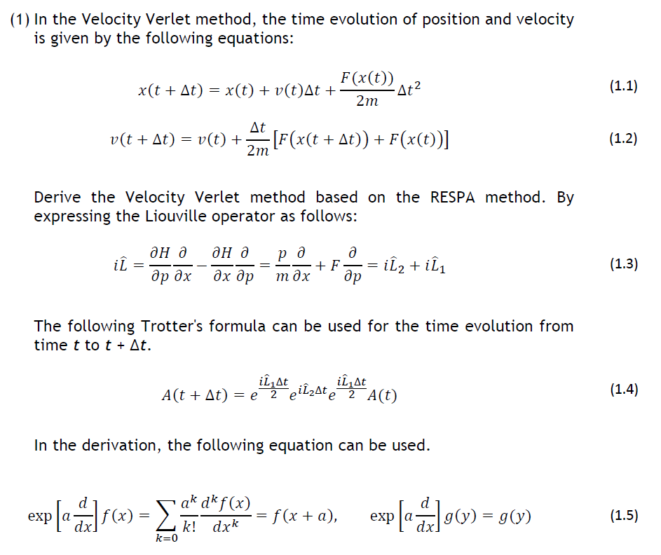 Solved The question asks to derive velocity Verlet method, | Chegg.com