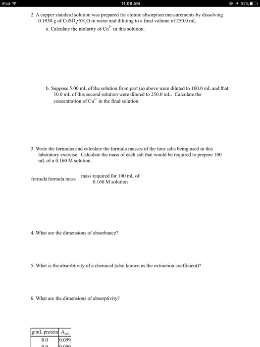 Solved A copper standard solution was prepared for atomic | Chegg.com