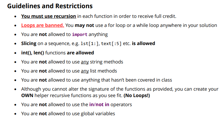 Solved I provided the restrictions and directions for the | Chegg.com