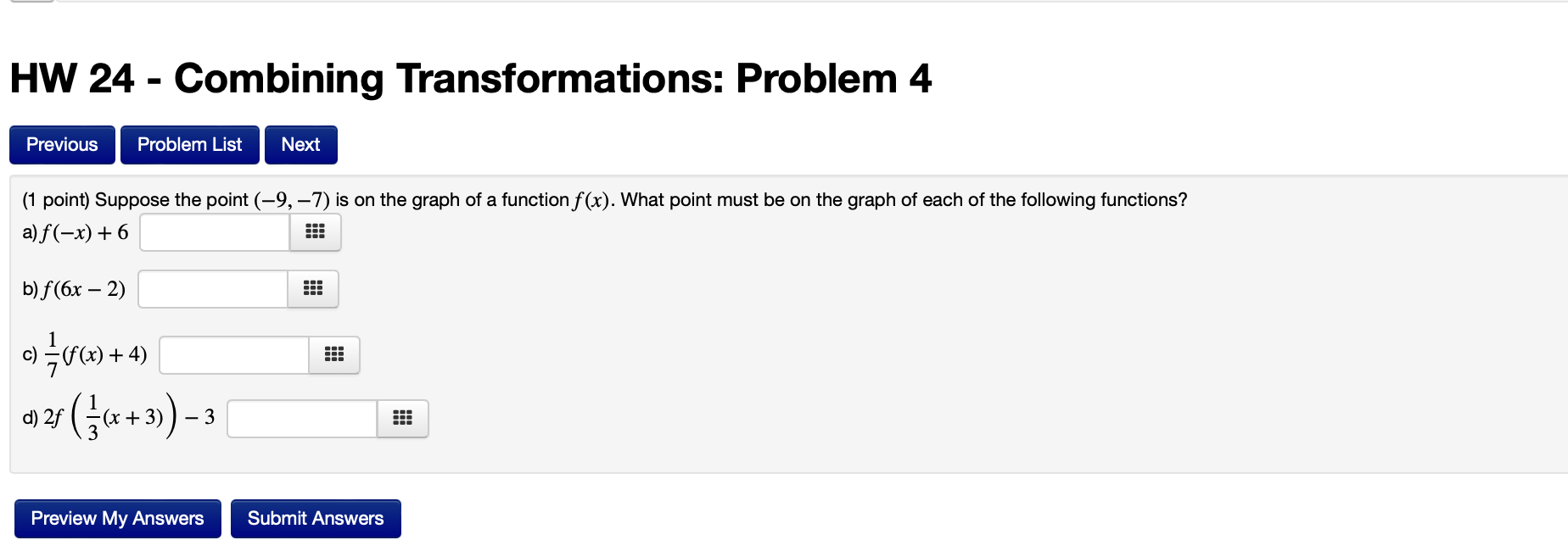 Solved HW 24 - Combining Transformations: Problem 4 Previous | Chegg.com