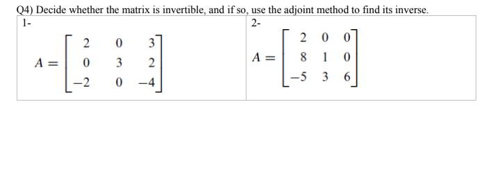 Solved Q4) Decide whether the matrix is invertible, and if | Chegg.com