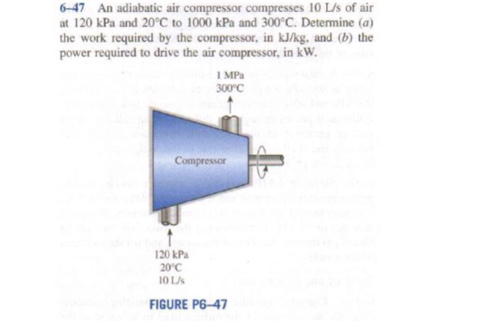 Solved 6-47 An adiabatic air compressor compresses 10 L/s of | Chegg.com
