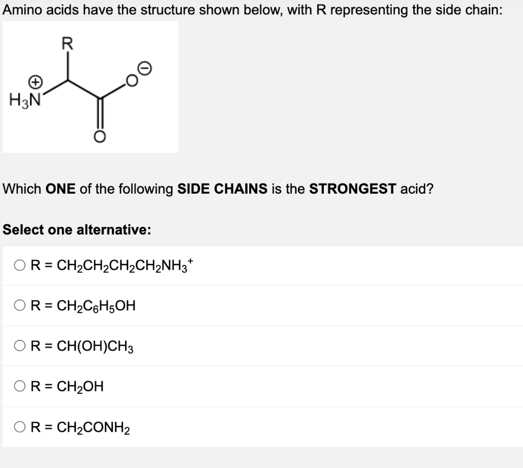 Solved Amino acids have the structure shown below, with R | Chegg.com
