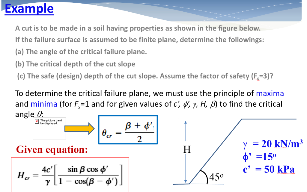 Solved Example A cut is to be made in a soil having | Chegg.com