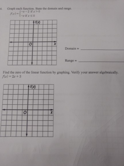 Solved 4 Graph each function. State the domain and range. -2 | Chegg.com