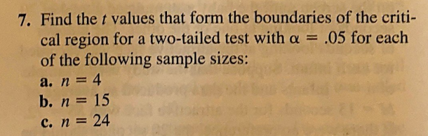 Solved 7. Find the t values that form the boundaries of the | Chegg.com