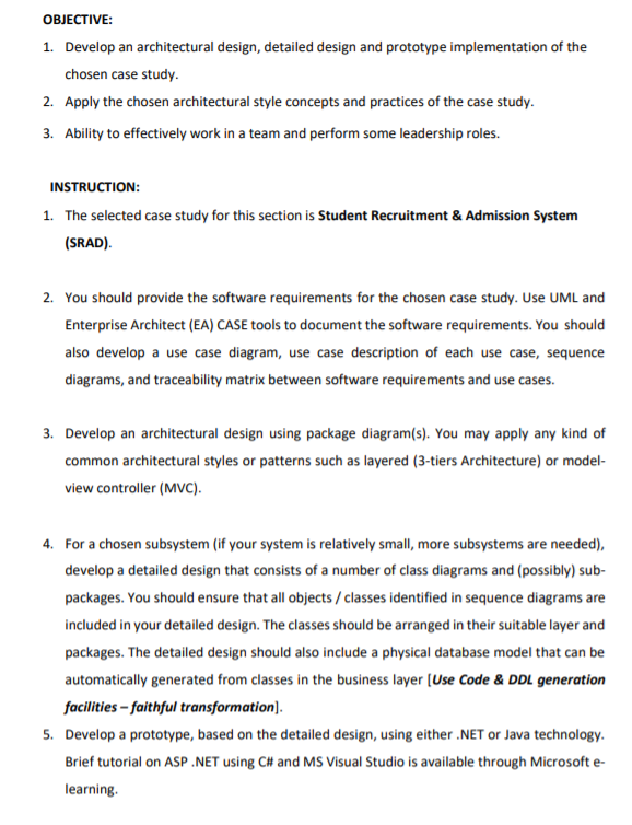 Software Design & Architecture the objectives are | Chegg.com