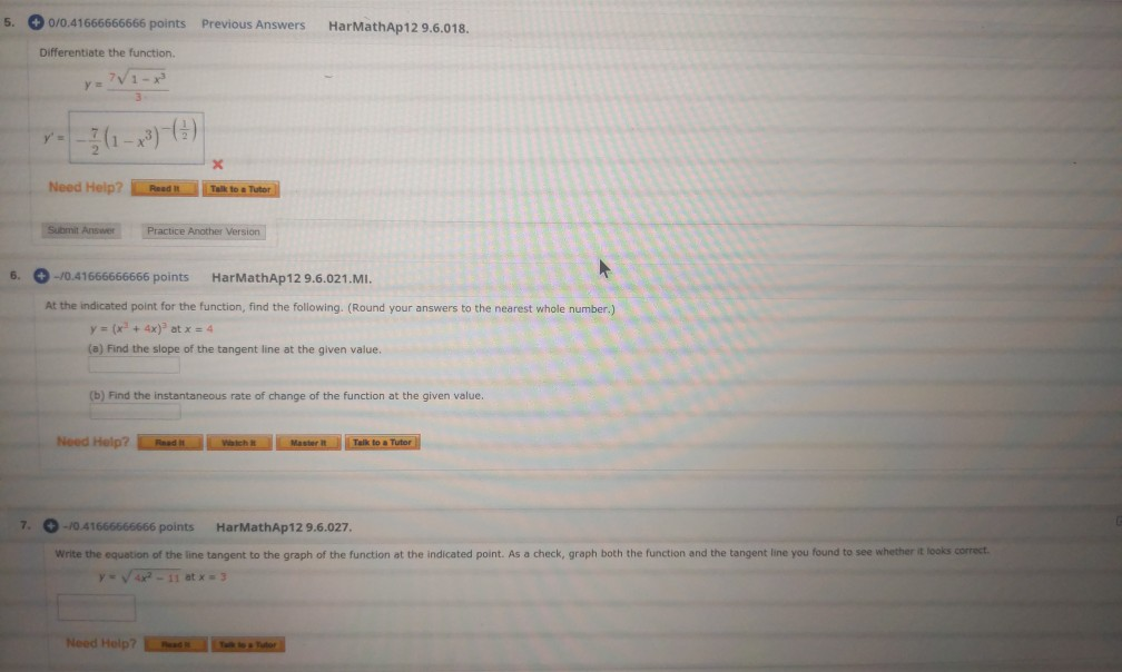 Solved 5. 0/0.41666666666 points Previous Answers HarMathAp | Chegg.com