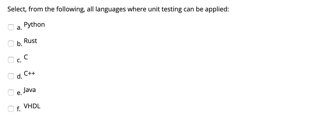 Solved Select, from the following, all languages where unit | Chegg.com