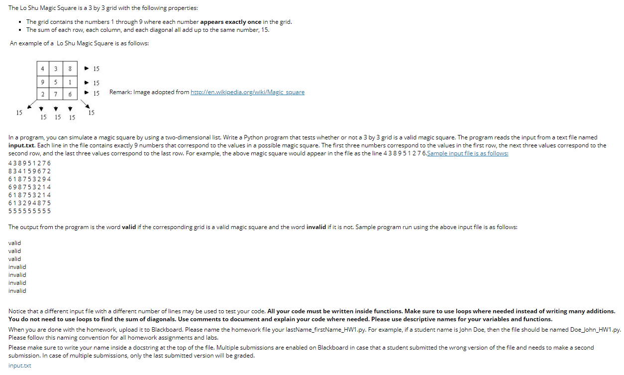 Solved The Lo Shu Magic Square is a 3 by 3 grid with the | Chegg.com