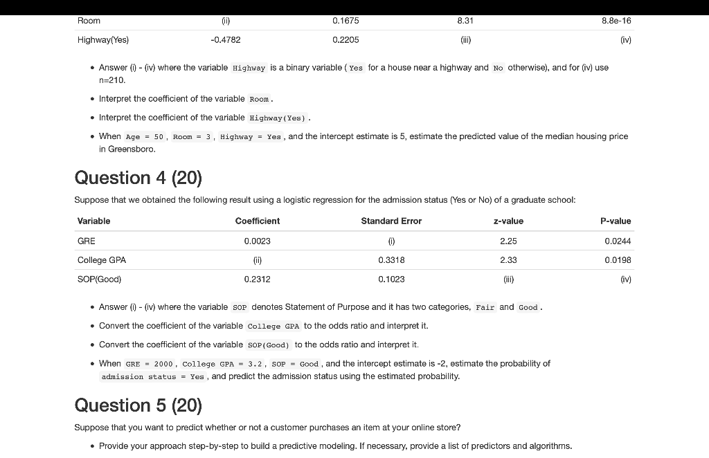 Solved - Answer (i) - (iv) where the variable Highway is a | Chegg.com