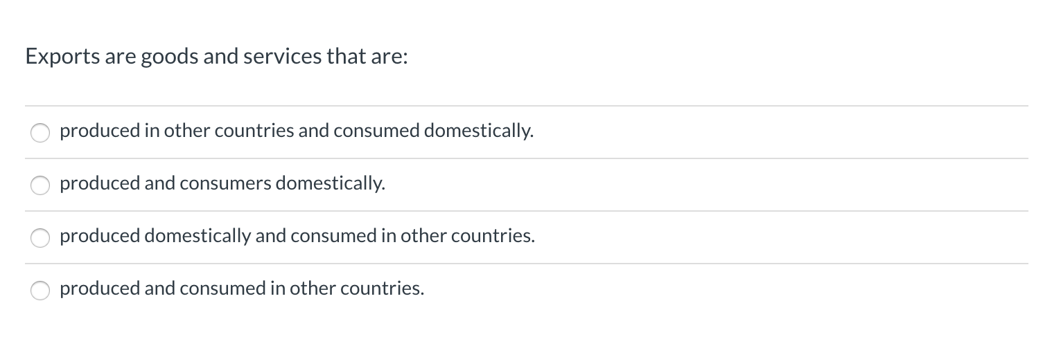 Solved Exports are goods and services that are: produced in | Chegg.com