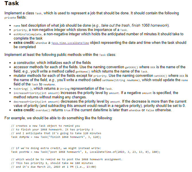 Solved Task Implement A Class Task Which Is Used To