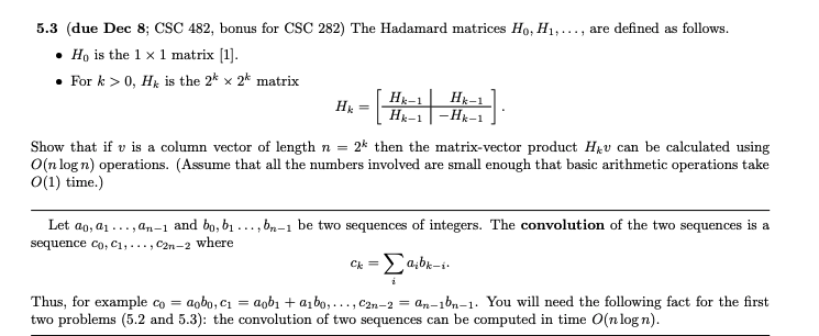 Hk-1 5.3 (due Dec 8; CSC 482, bonus for CSC 282) The | Chegg.com