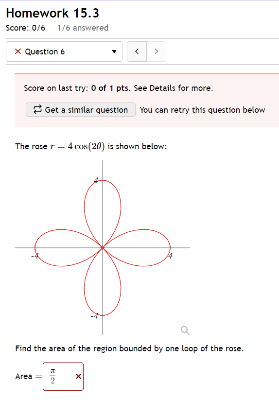Solved The rose r=4cos(2theta) is shown below: Find the area | Chegg.com