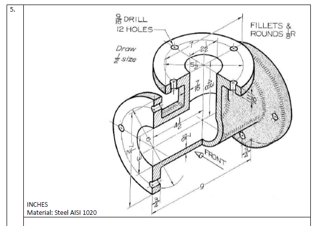 Solved 5. & DRILL 12 HOLES FILLETS & ROUNDS SR Draw size y | Chegg.com