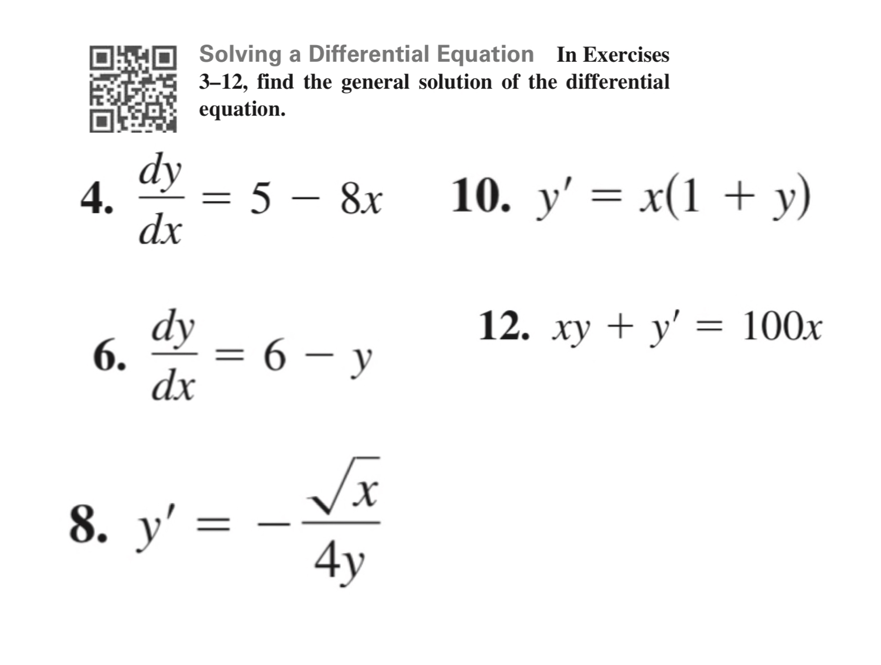 Solved Solving a Differential Equation In exercises 3-12, | Chegg.com