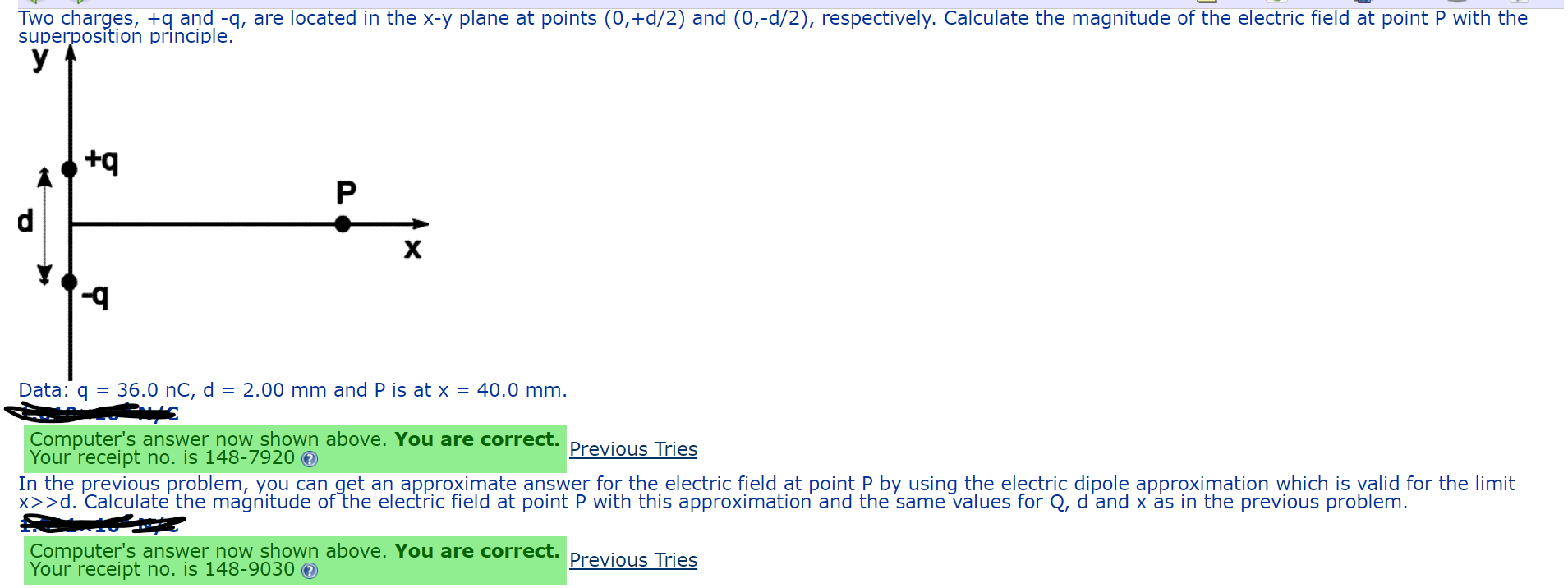 Solved Two charges, +q and −q, are located in the x−y plane | Chegg.com