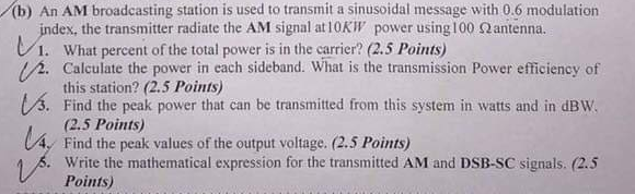 Solved (b) An AM broadcasting station is used to transmit a | Chegg.com