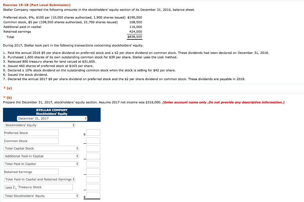 Solved Exercise 15-18 (Part Level Submission) Stellar | Chegg.com