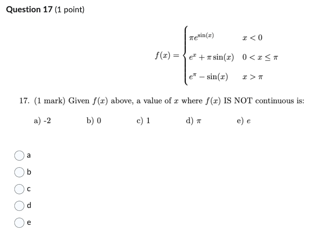 Solved Question 17 (1 point) | Chegg.com
