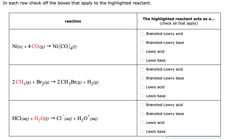 Solved In each row check off the boxes that apply to the | Chegg.com
