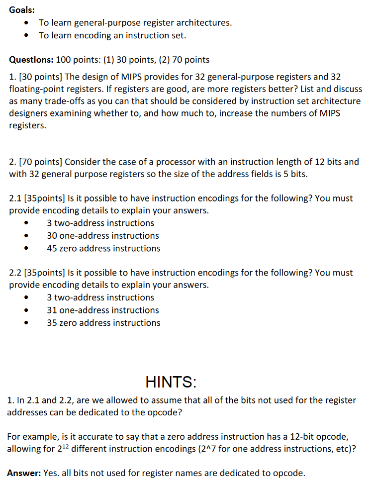 Solved Goals: To learn general-purpose register | Chegg.com