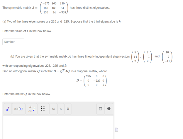 Solved The symmetric matrix | Chegg.com