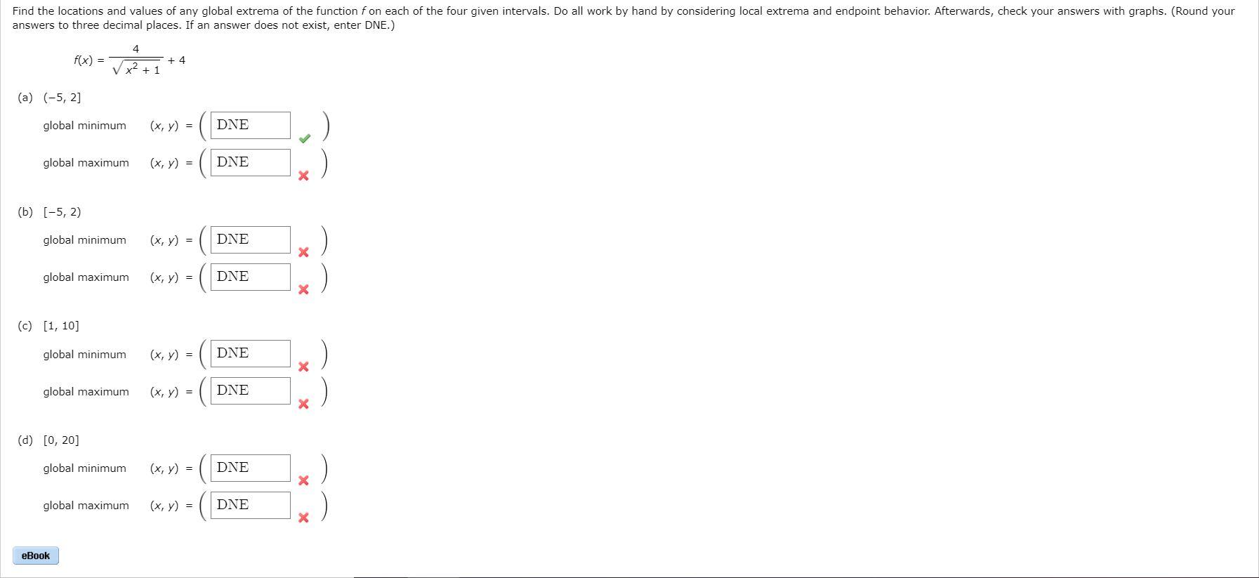 Solved Find the locations and values of any global extrema | Chegg.com