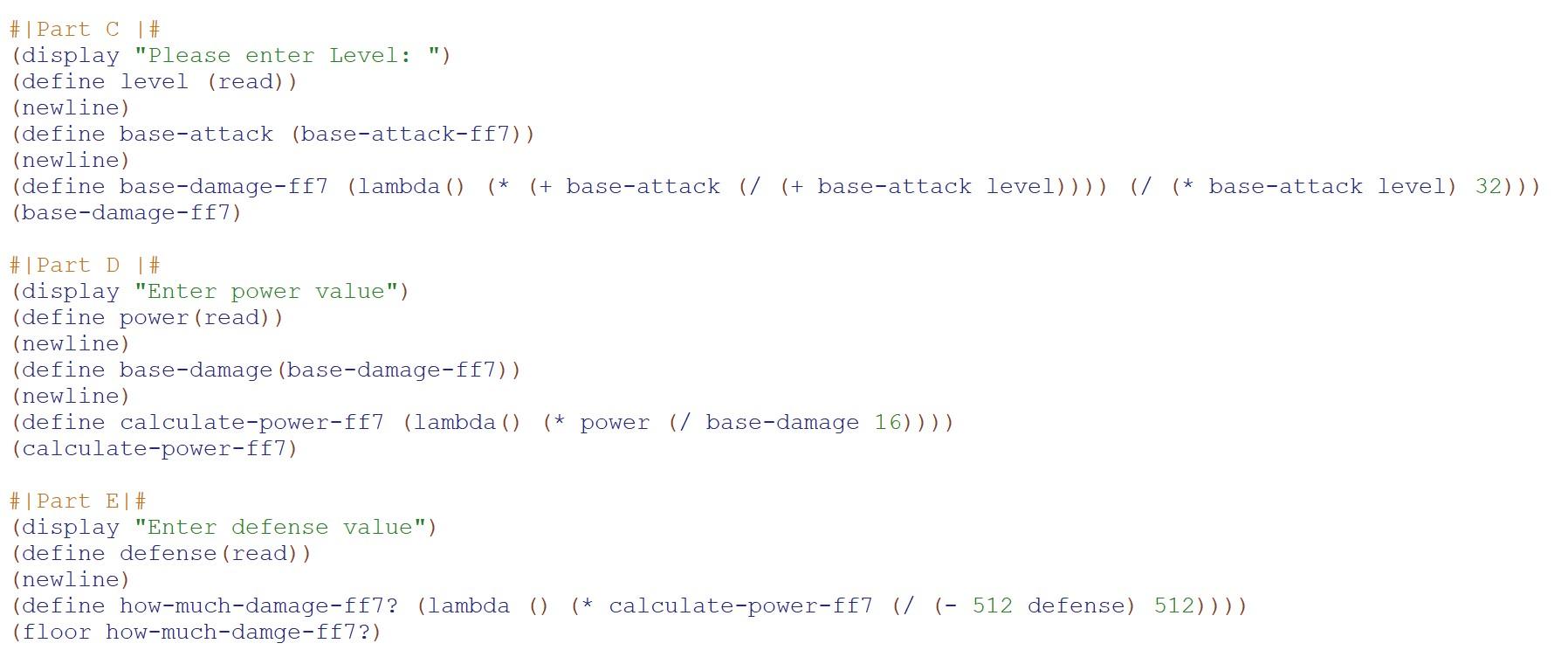 Solved Part C: Create a function called base-damage-ff7 that | Chegg.com
