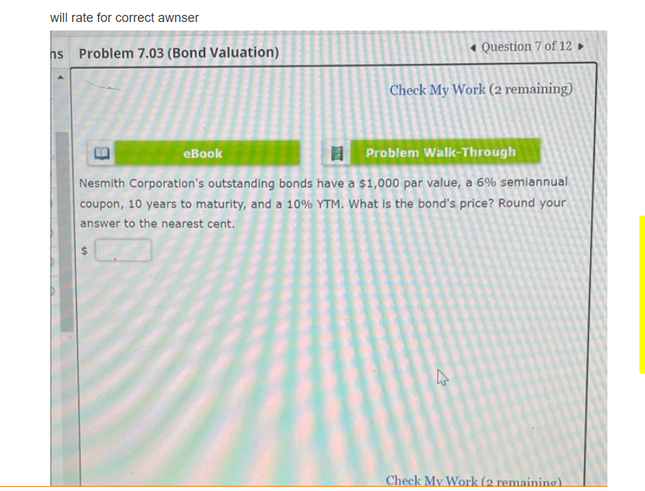 Solved will rate for correct awnser as Problem 7.03 (Bond | Chegg.com