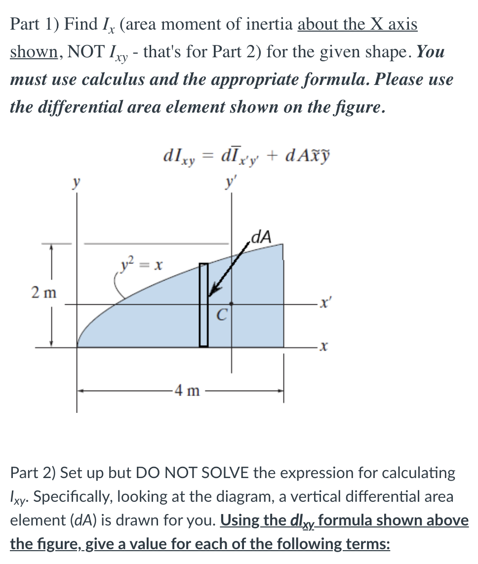 Solved Part 1) Find Ix (area moment of inertia about the X | Chegg.com