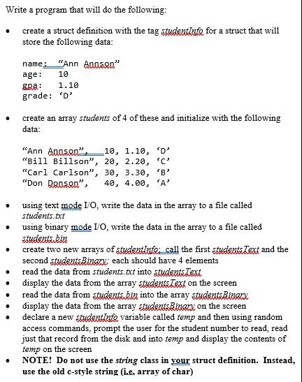 Solved Write A Program That Will Do The Following Create A