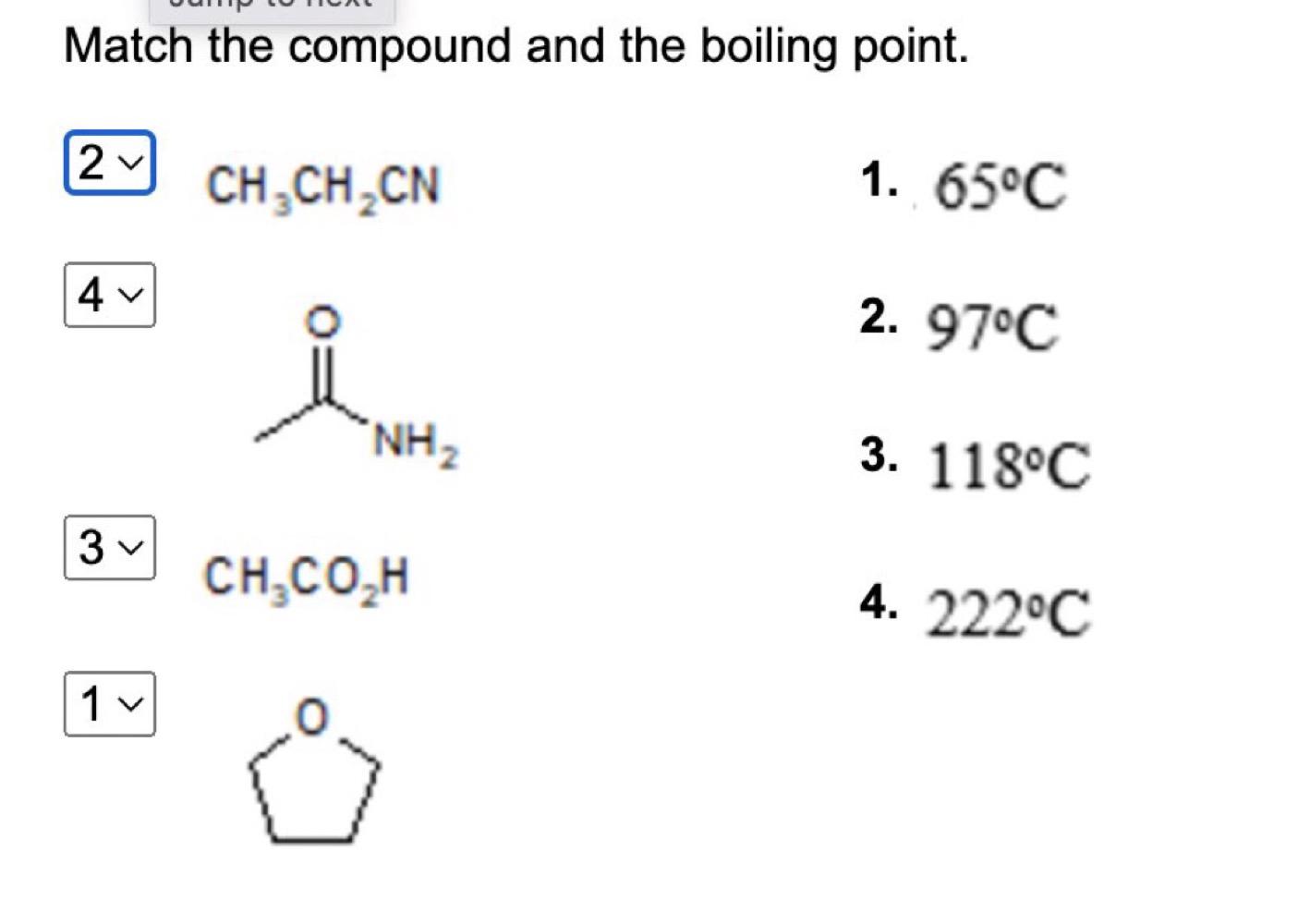 Match the compound and the boiling point. CH3CH2CN 1. | Chegg.com