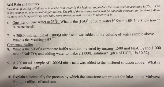 Solved Acid Rain and Buffers Limestone (Caco,) will dissolve | Chegg.com
